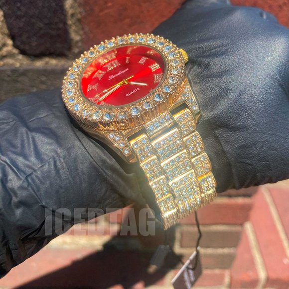 Accessories | Full Iced Out Gold Plated Red Face Stylish Luxury Party ...
